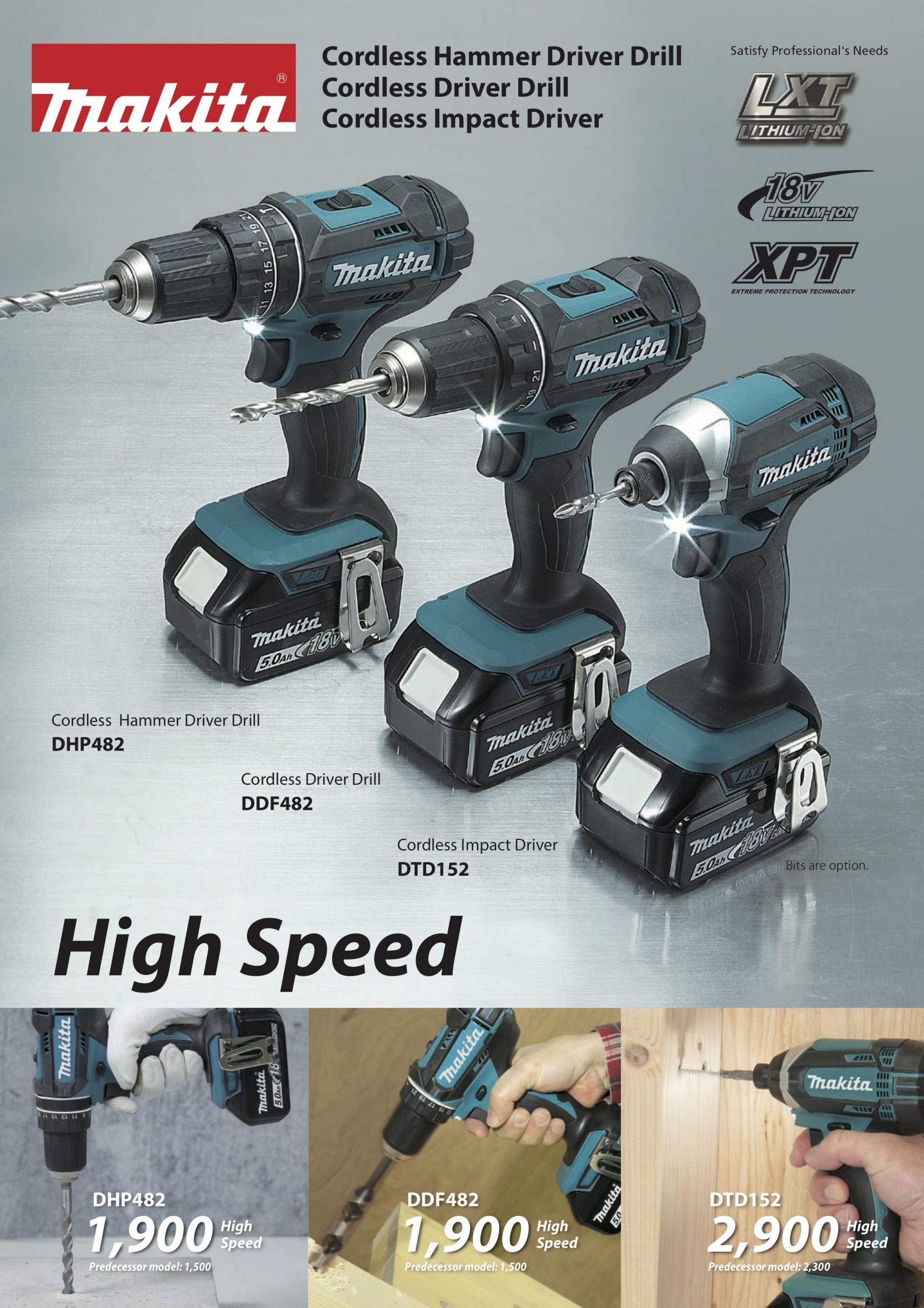MAKITA DHP482RFE 13mm (1/2") 18V Cordless Hammer Driver Drill ...