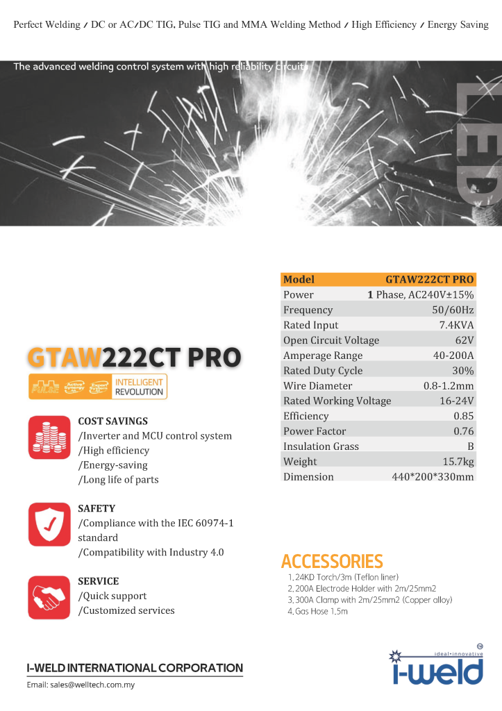 i-WELD GTAW222CT TIG Welding Machine - Totalwell Machinery Hardware Sdn Bhd