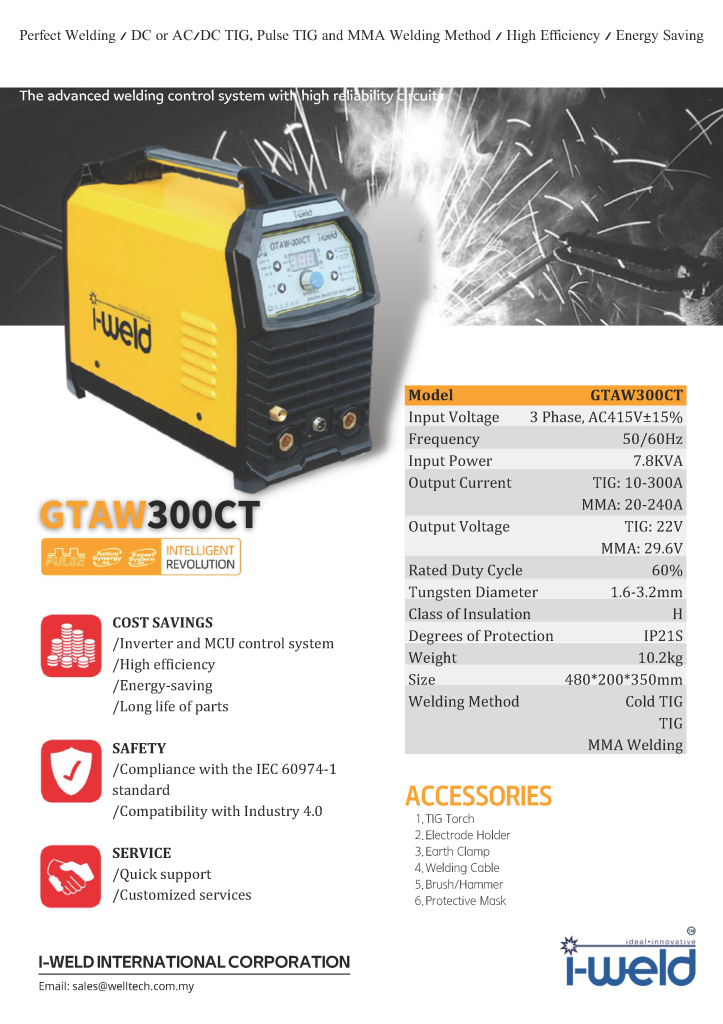 i-WELD GTAW300CT TIG Welding Machine - Totalwell Machinery Hardware Sdn Bhd